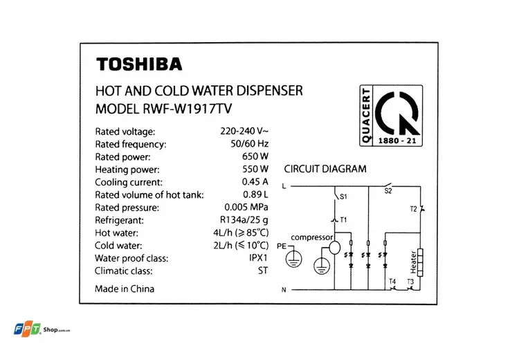 Cây nước nóng lạnh úp bình Toshiba RWF-W1917TV(K) | Giữ nhiệt tốt